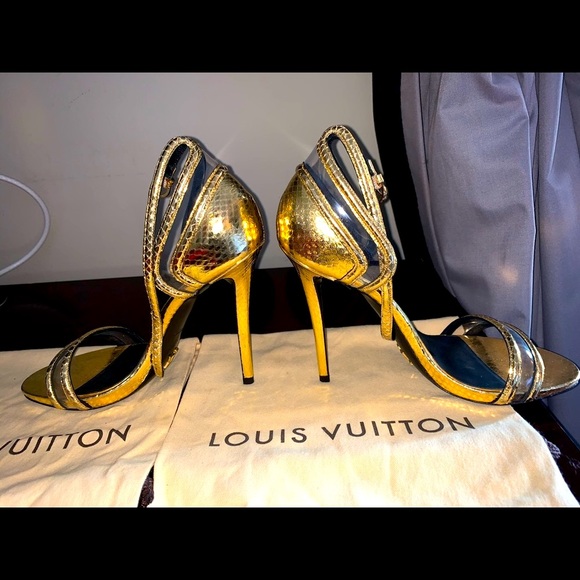 Shoes | Louis Vuitton Exotic Gold Python Snd Lucite Heels | Poshmark